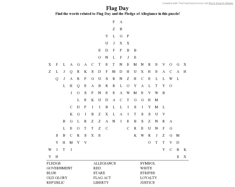 Flag Day Word Search