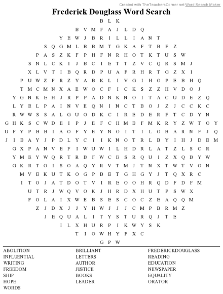 Frederick Douglass word search puzzle