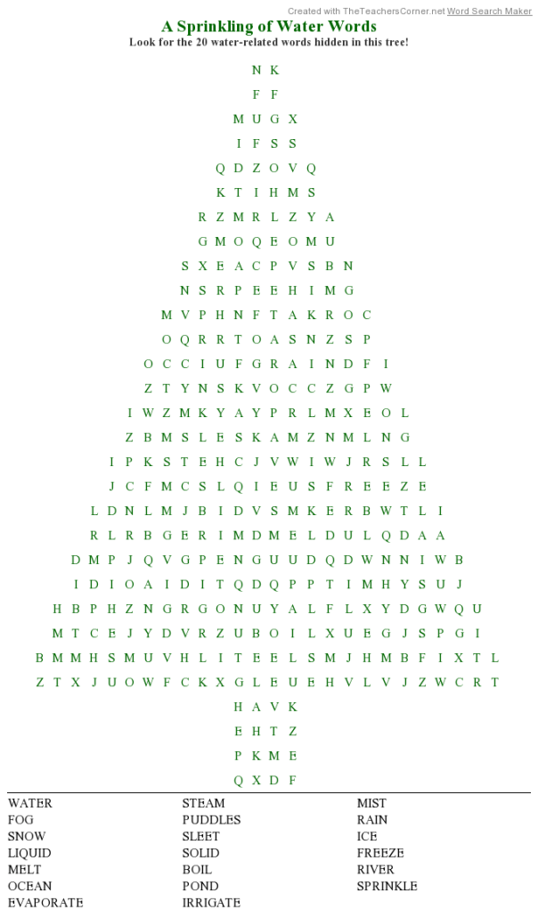 Water-Related Word Search Puzzle