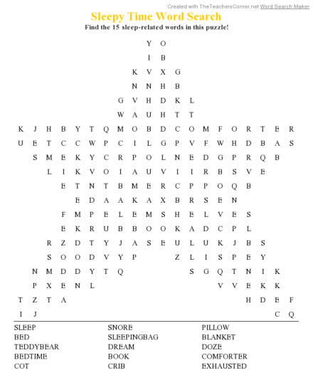 Sleep Words Word Search