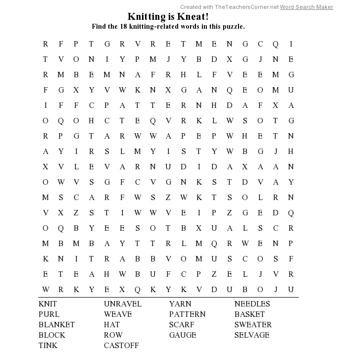 Knitting Word Search