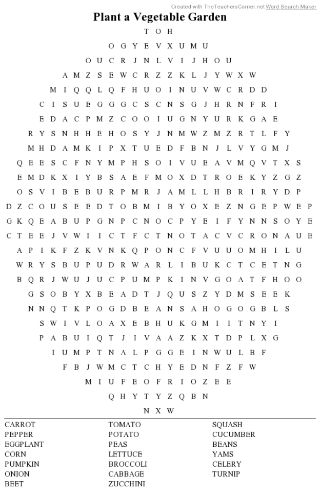 Vegetables Word Search Puzzle