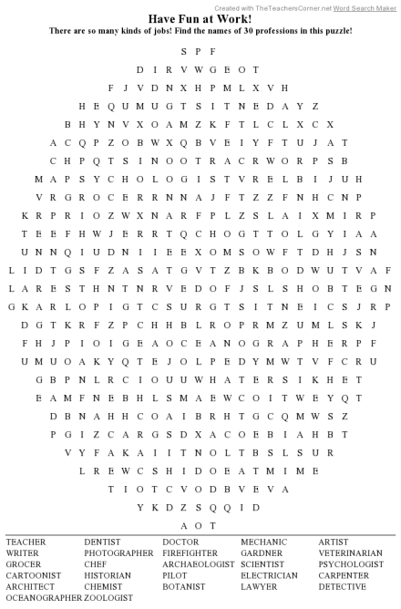 Kinds of Jobs Word Search Puzzle