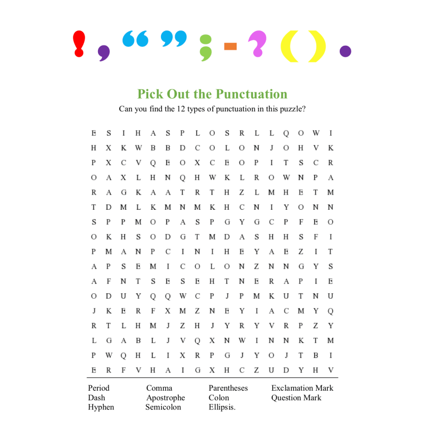 Punctuation Word Search for Kids