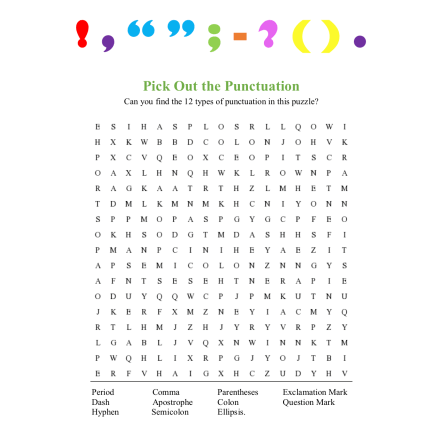 Punctuation Word Search Puzzle