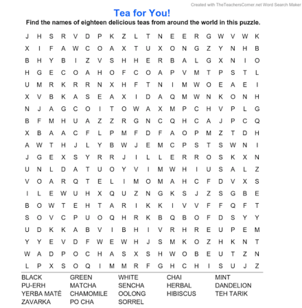 Tea Word Search Puzzle